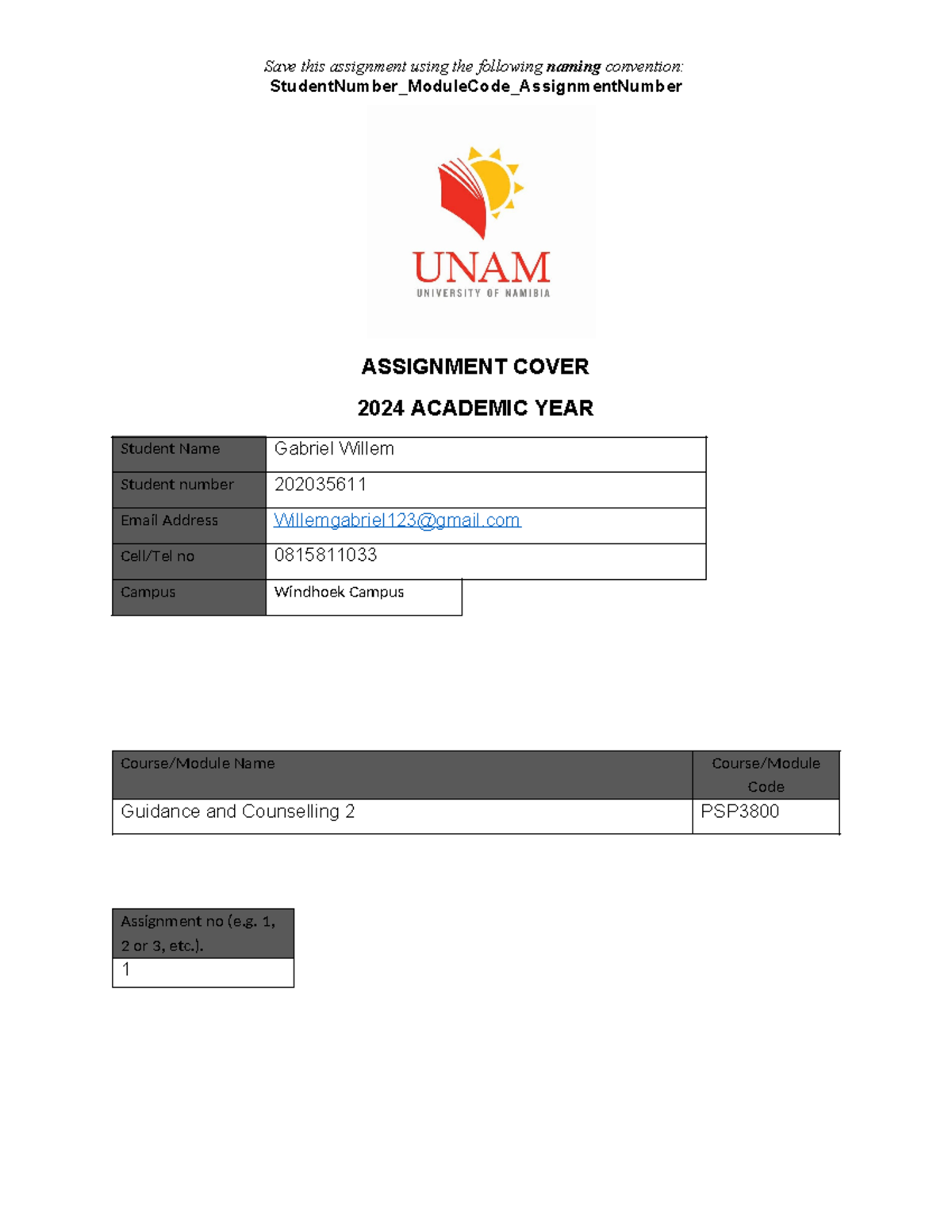 Assignment Guidance and counselling 1 - Save this assignment using the ...