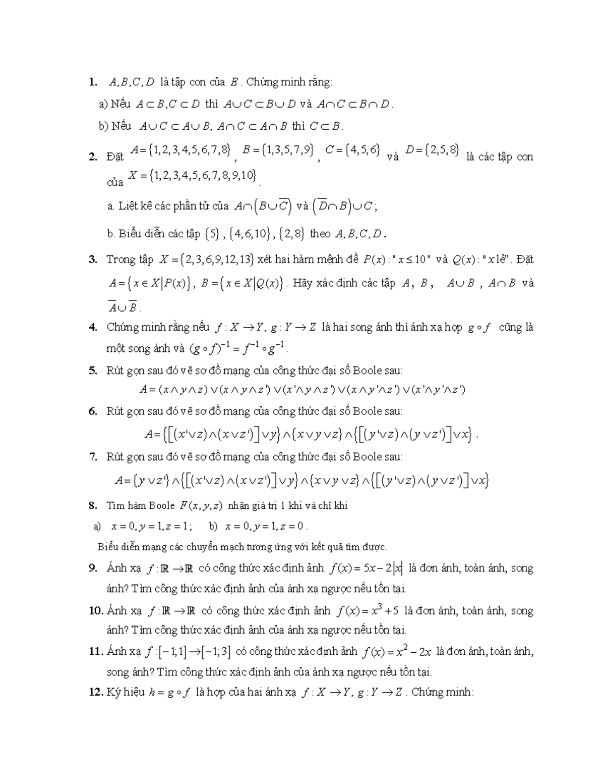 Bài tập - Btrl - 1. A B C D, , , là tập con của E. Chứng minh rằng: a ...