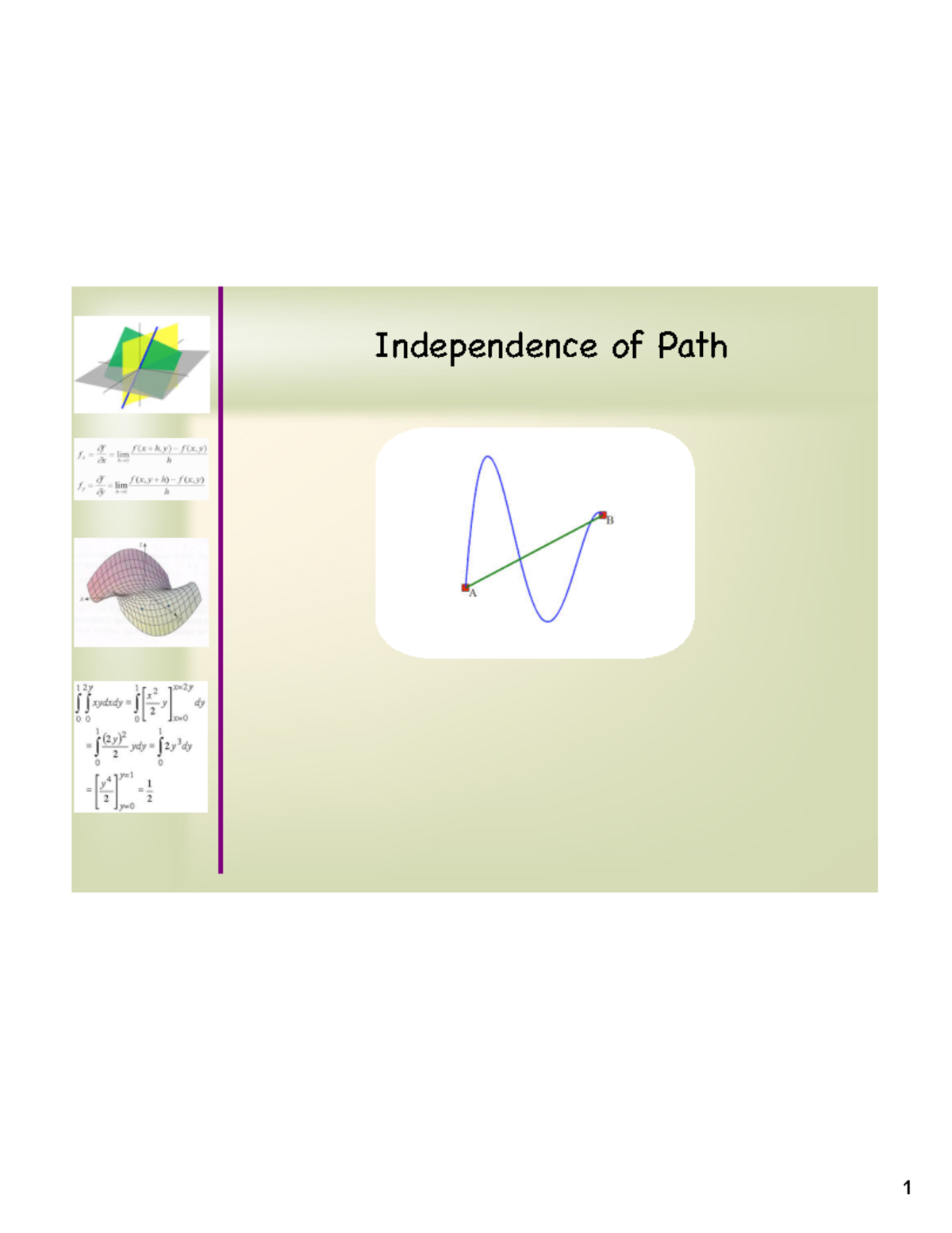 Independence of path - calculus iii - Independence of Path Recall the Fundamental Theorem of ...