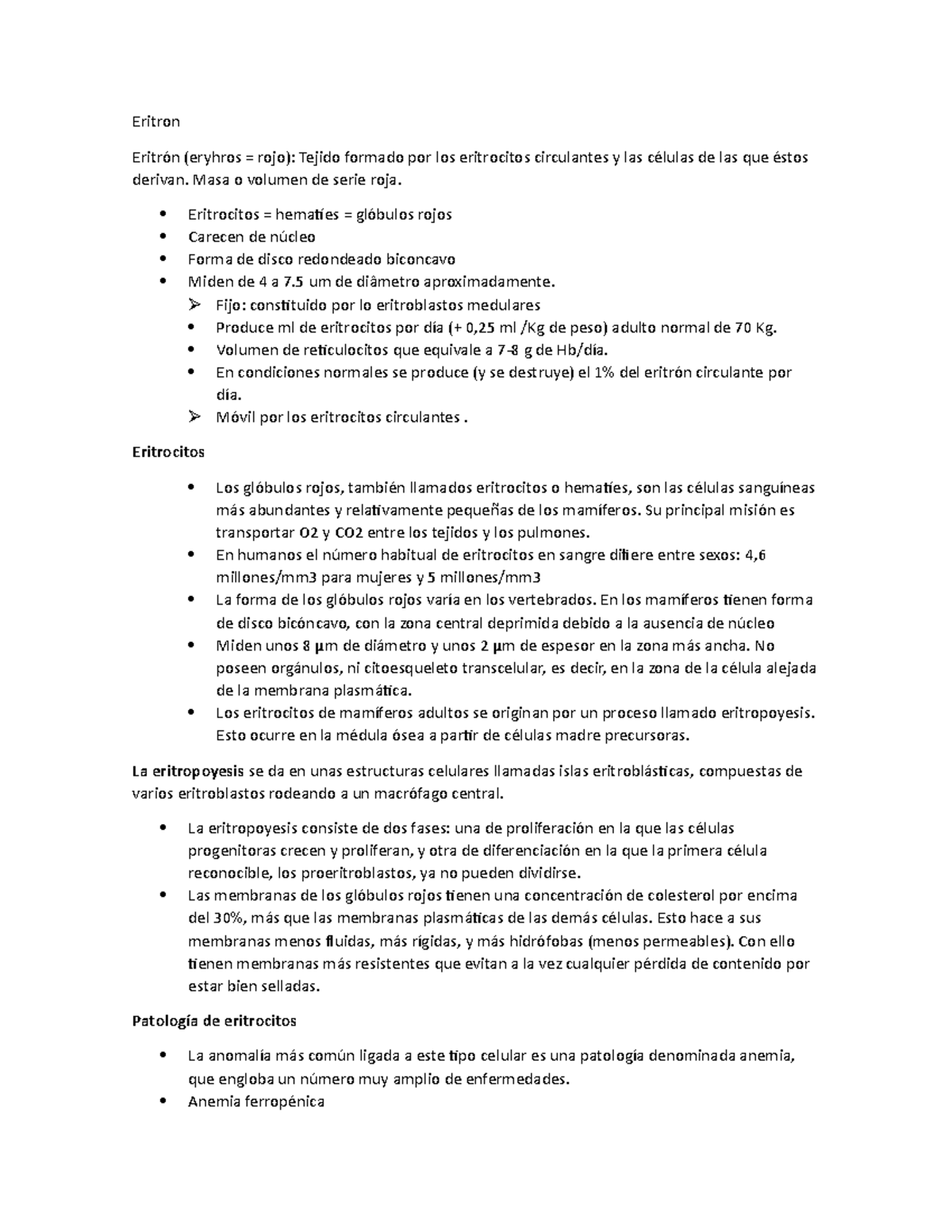 Resumen hemato - Eritron Eritrón (eryhros = rojo): Tejido formado por ...
