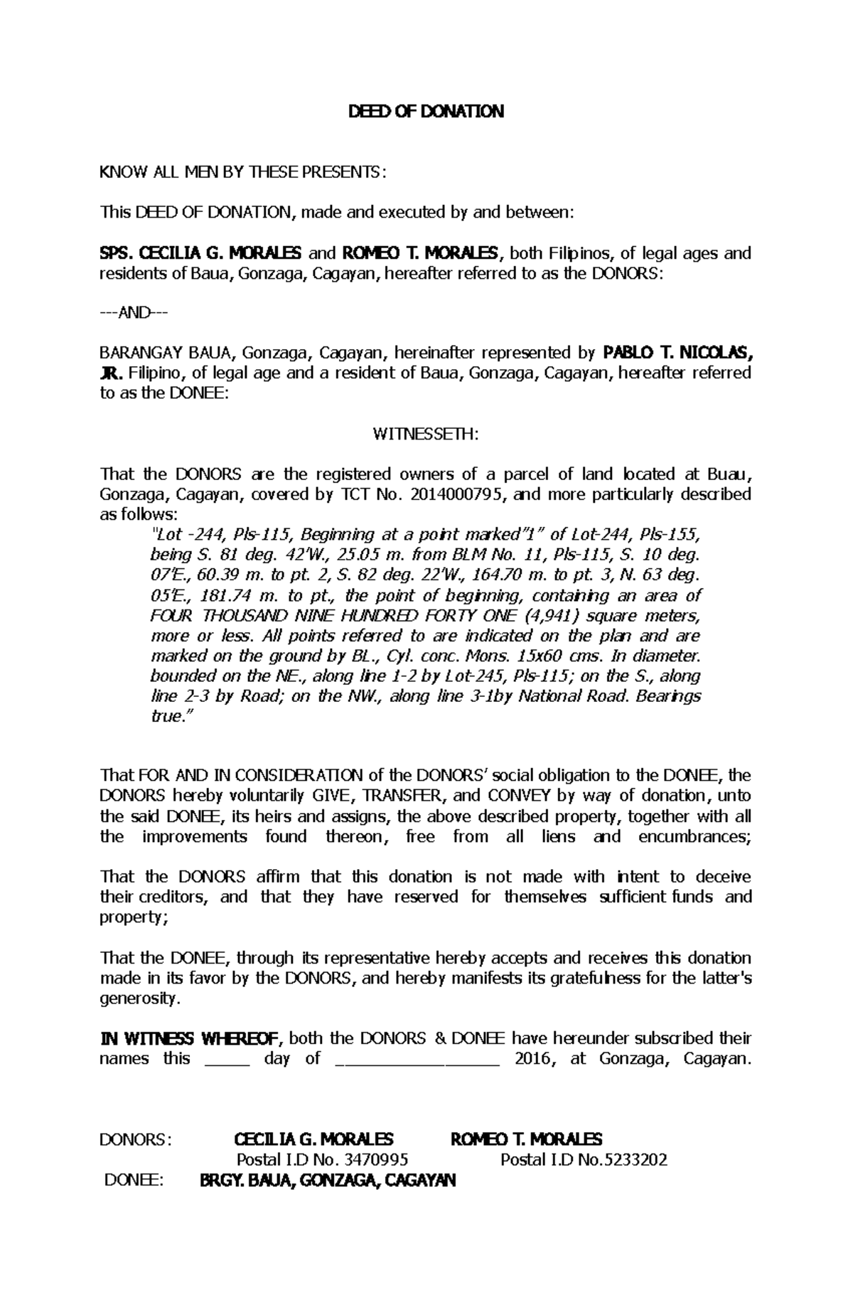 321839953 DEED OF Donation docx - DEED OF DONATION KNOW ALL MEN BY ...