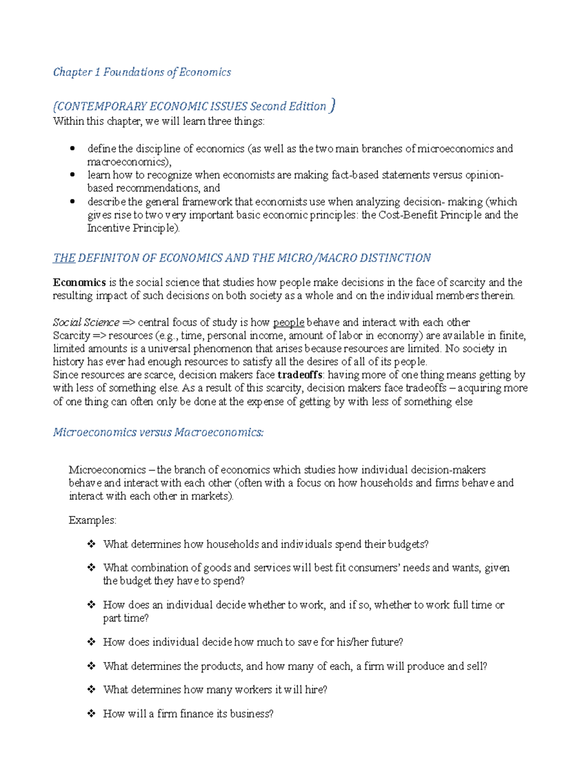 Chapter 1 Lecture Notes - Chapter 1 Foundations of Economics ...