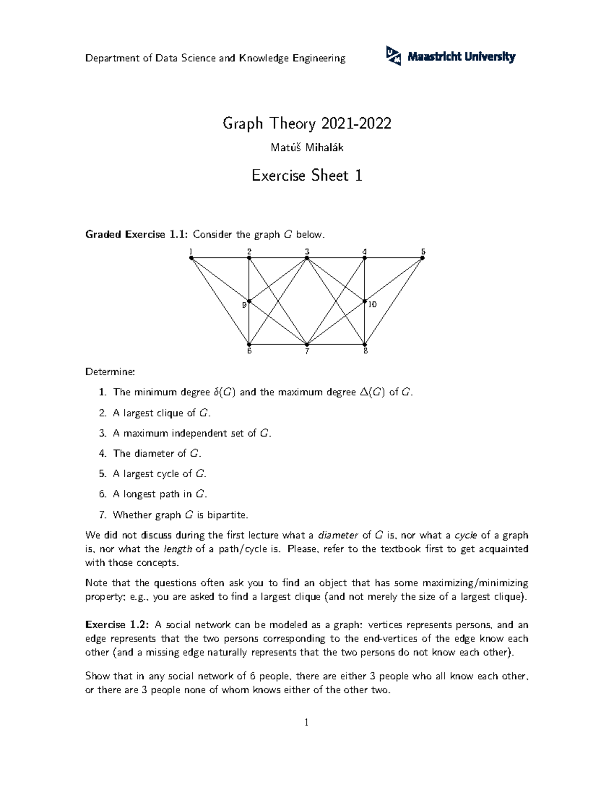 graph theory takehome exercise Sheet 01 (2021-2022) - Department of ...