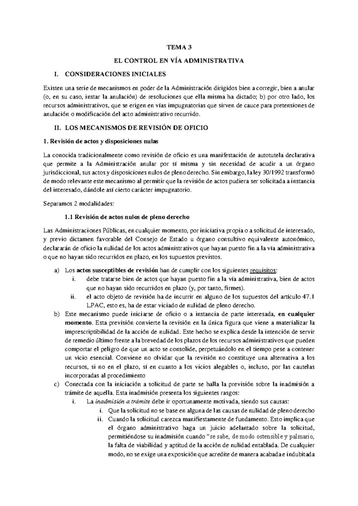 T3 Admin - T3 manual - TEMA 3 EL CONTROL EN VÍA ADMINISTRATIVA I. CONSIDERACIONES INICIALES ...