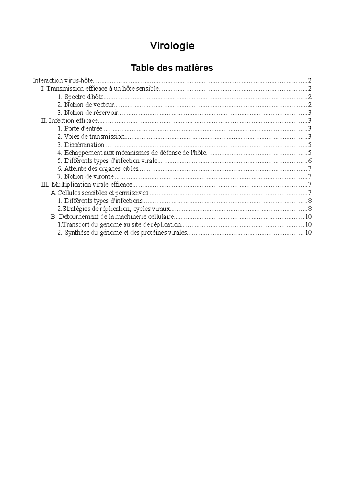 Viro - 2. Interaction virus hôte - Virologie Table des matières ...