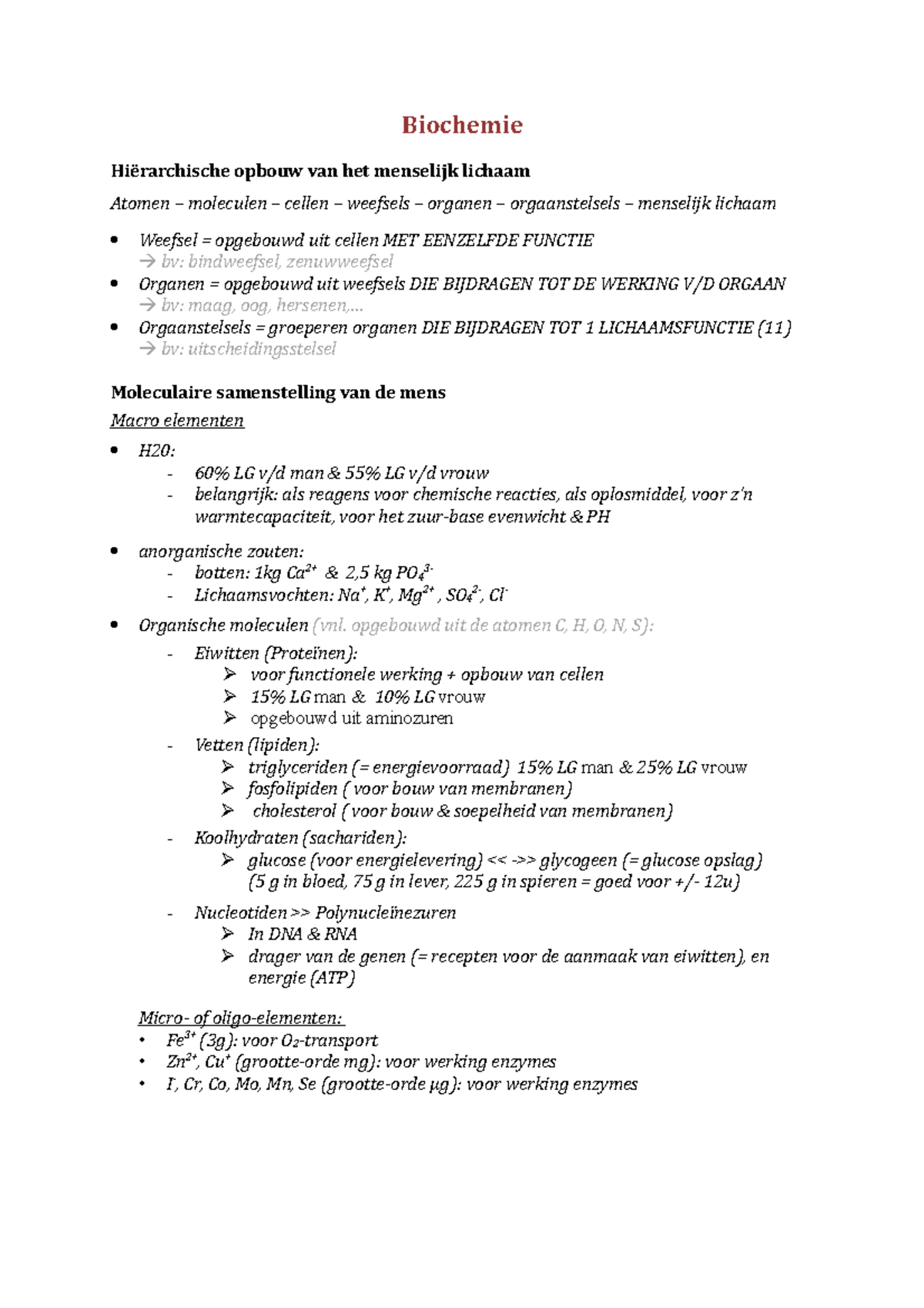 Biochemie-sam - Biochemie Hiërarchische opbouw van het menselijk ...
