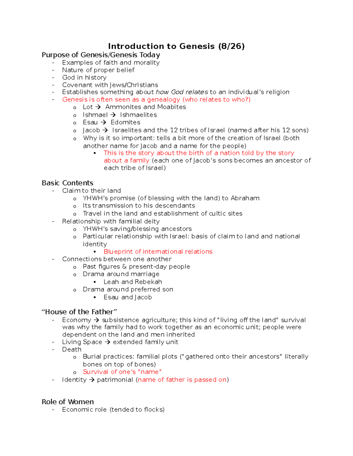 RELI Lecture - Introduction to Genesis (8/26) Purpose of Genesis ...