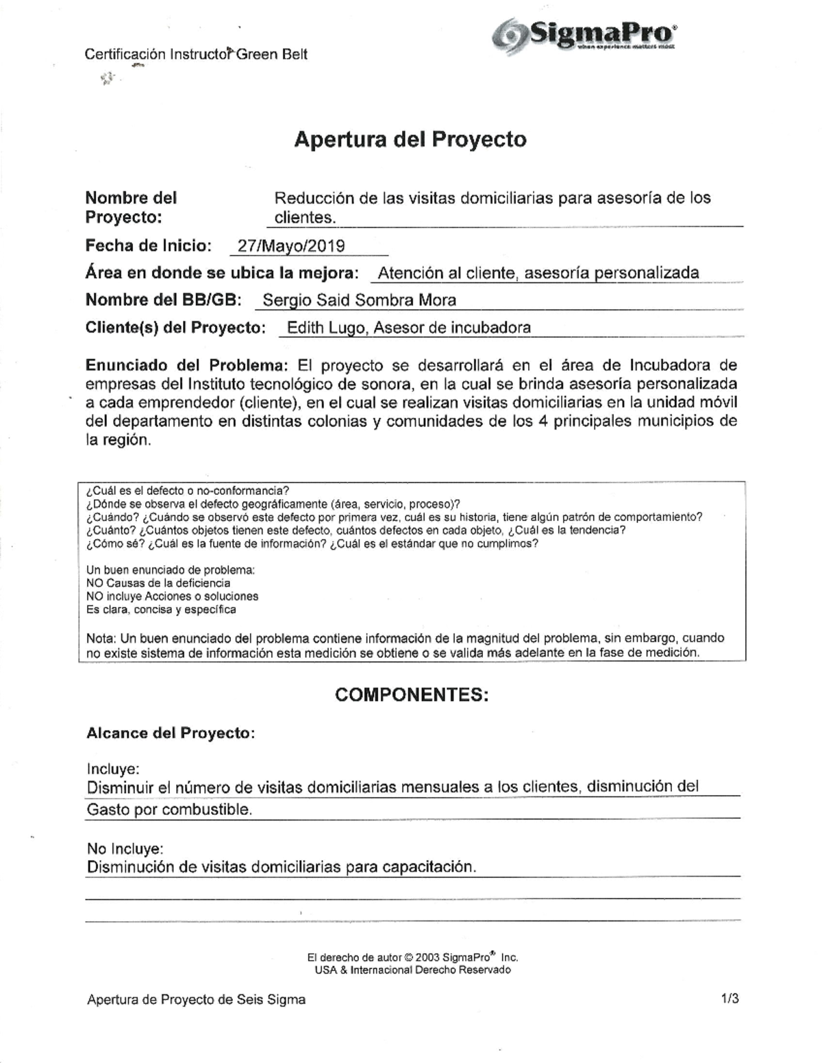 Apertura DEL Proyecto GB - Desarrollo de proyecto de administración de la cadena de suministro ...