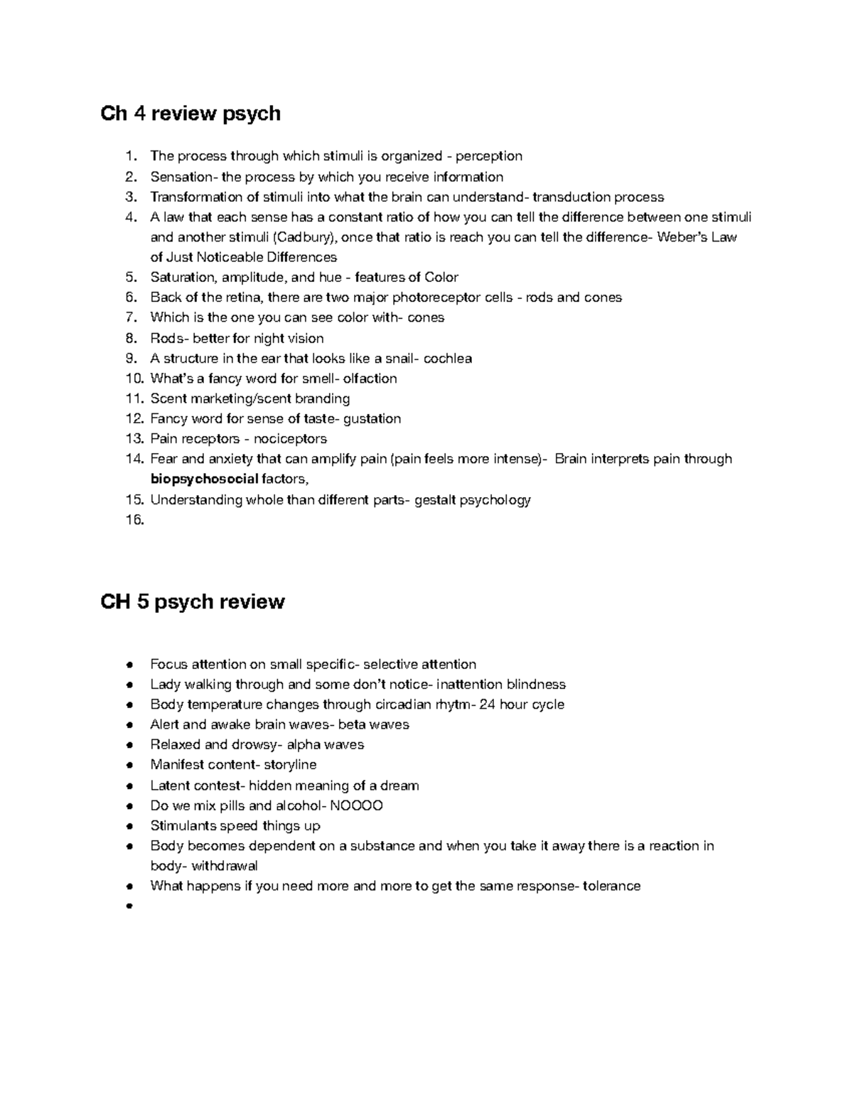 Ch 4 and 5 review - Ch 4 review psych The process through which stimuli ...