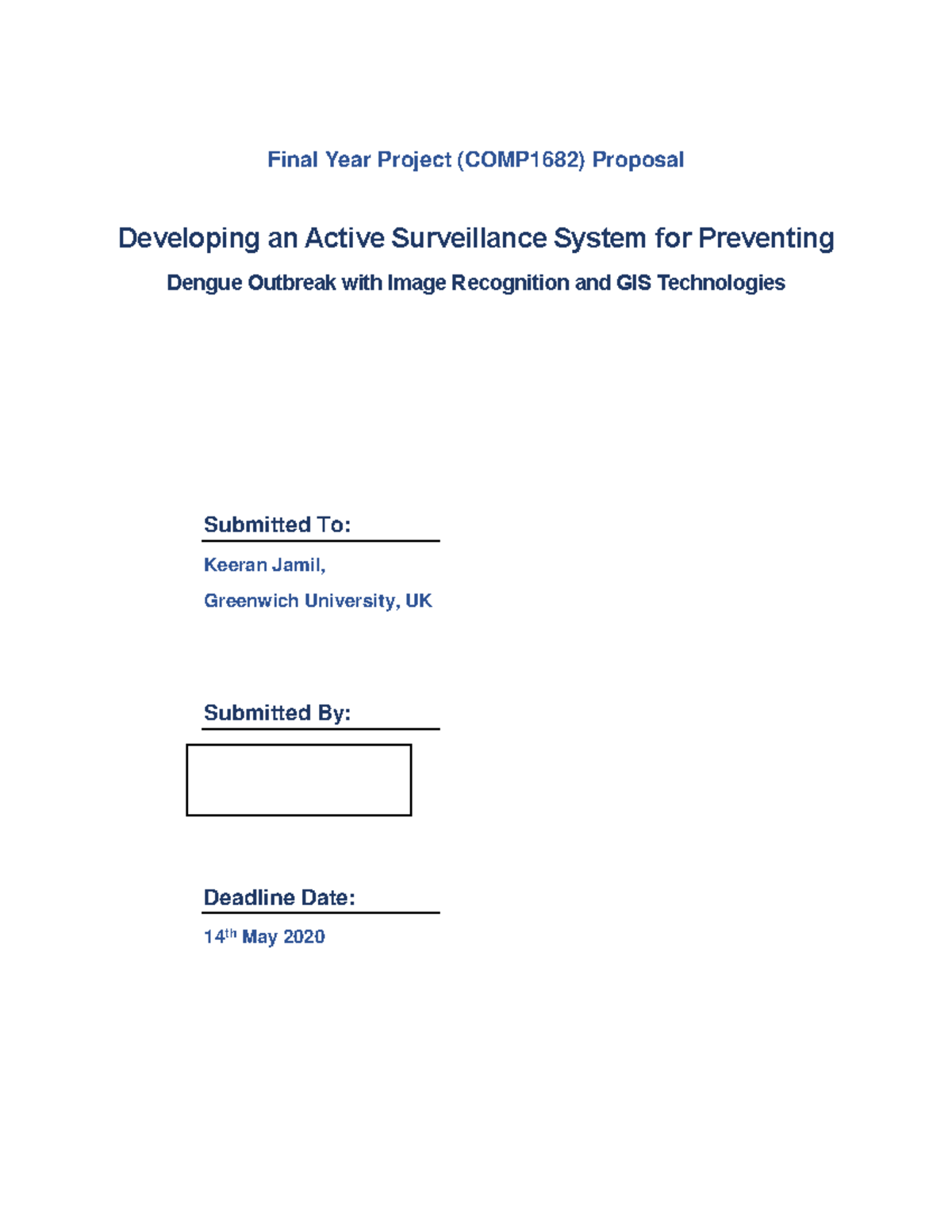 PP Sample 3 - Final year project - Final Year Project (COMP1682) Proposal Developing an Active ...