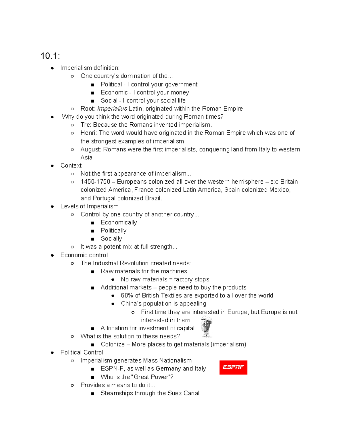 Copy of Chapter 10 WHAP Notes - 10: Imperialism definition: One country ...