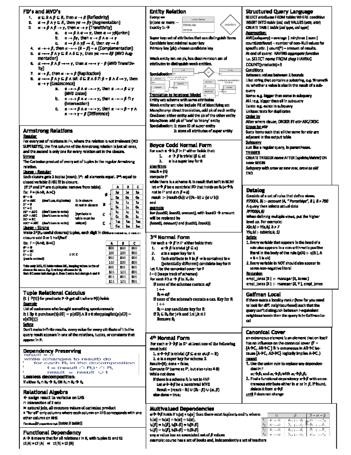 Databases Cheat Sheet - Data Statistics - Studeersnel