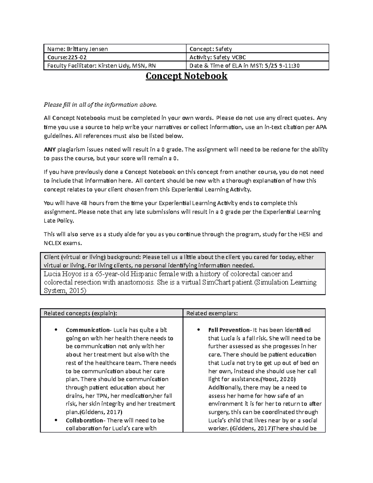 Safety concept notebook Bjensen - Name: Brittany Jensen Concept: Safety ...