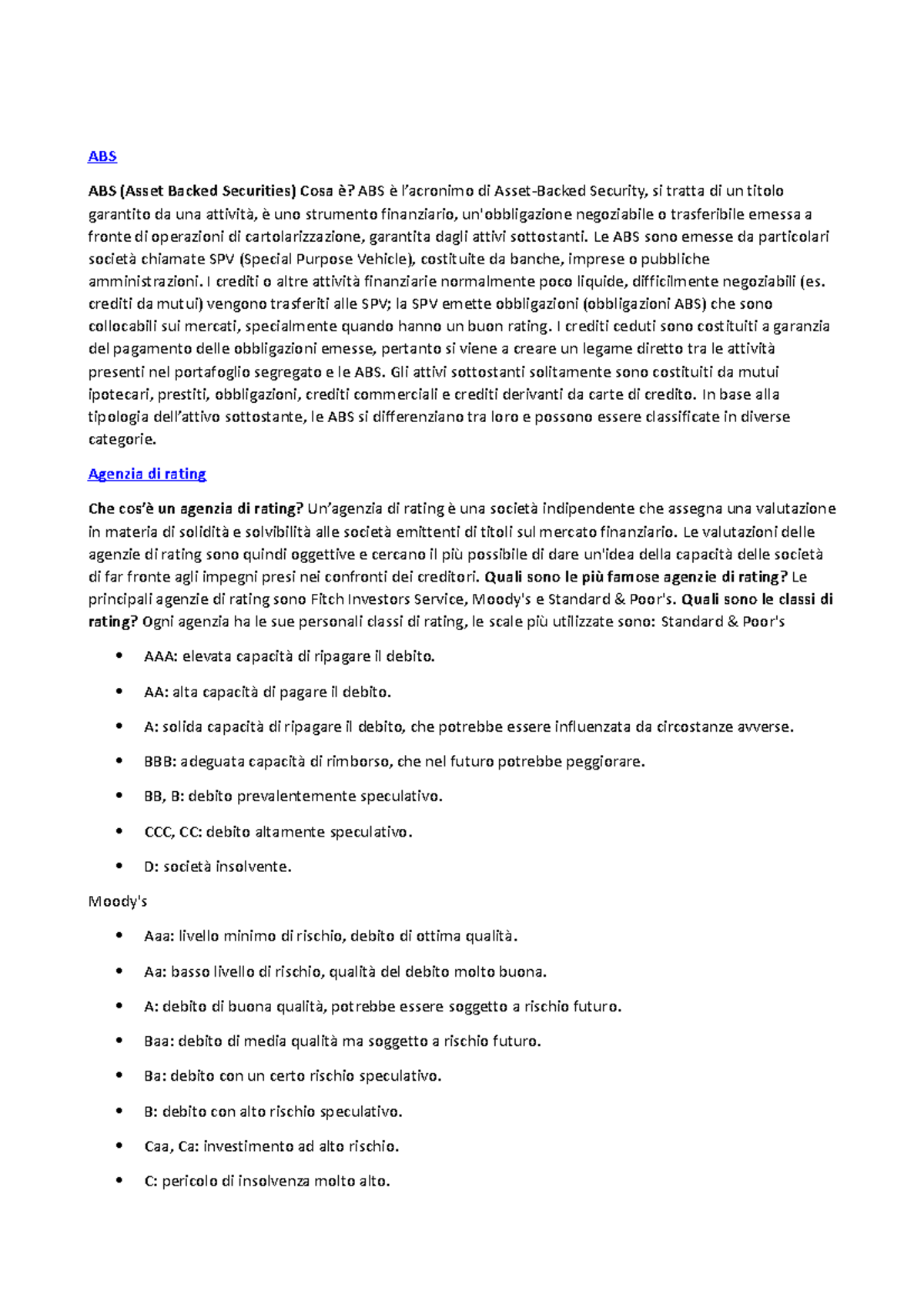 Dizionario DI Economia BASE - ABS ABS (Asset Backed Securities) Cosa è ...