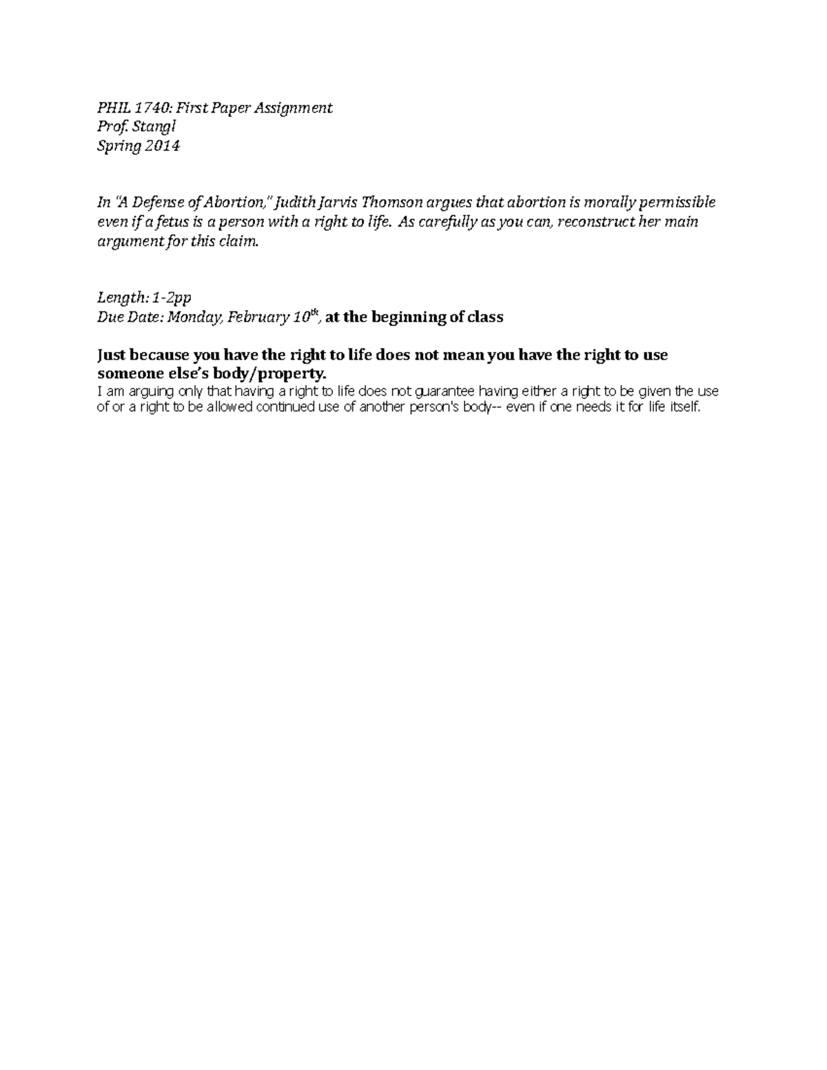 PHIL 1740 Paper 1 - Grade: A - PHIL 1740: First Paper Assignment Prof ...