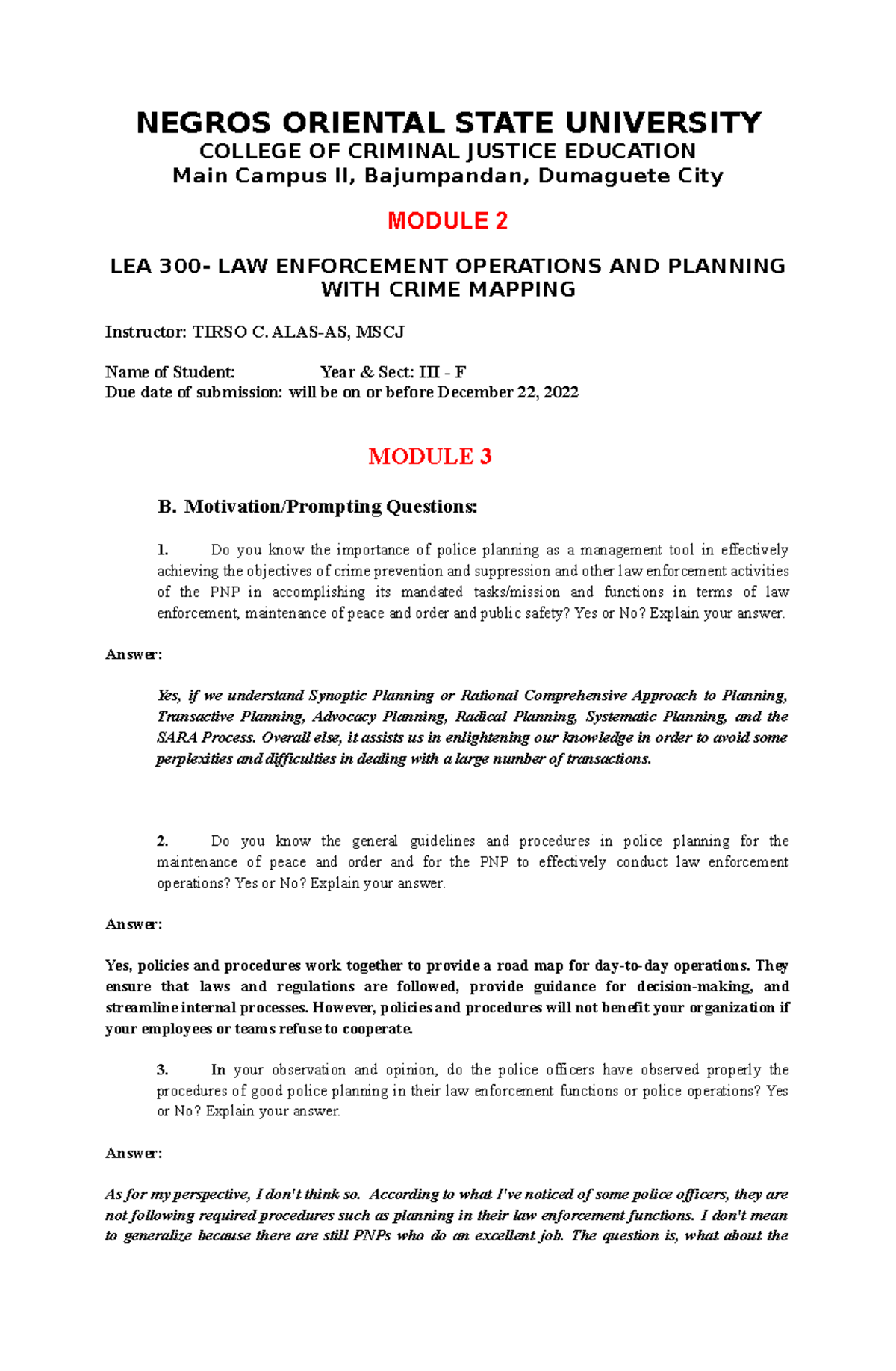 LEA 300 - Module 3 - importance of police planning as a management tool ...