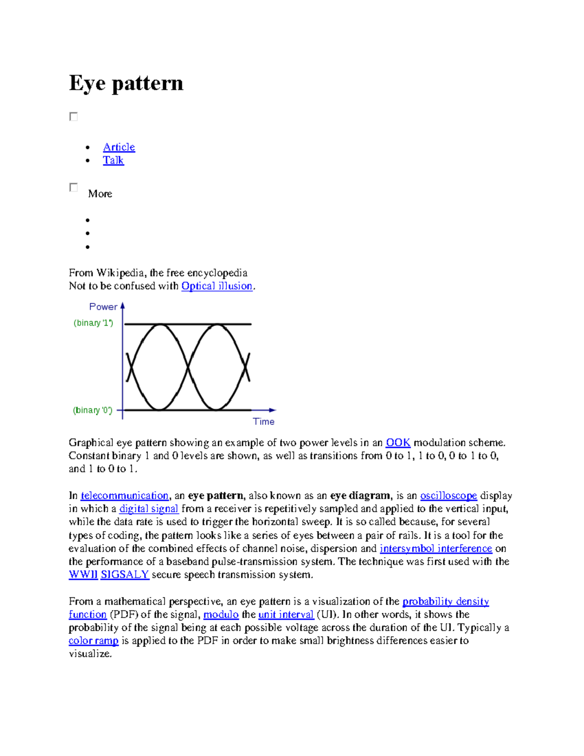 Eye pattern - Eye pattern Article Talk More From Wikipedia, the free ...