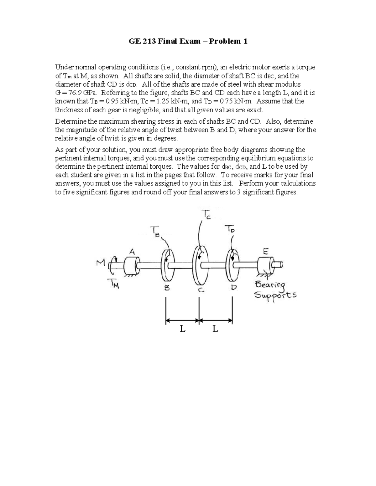 Practice Exam Prob 1 - GE 213 Final Exam – Problem 1 Under normal ...