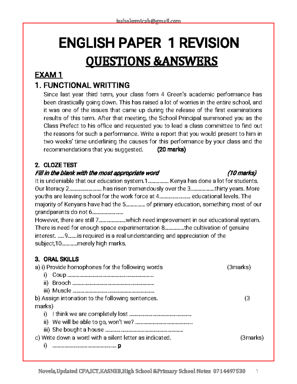 English Paper 1 QNs &Ans - ENGLISHPAPER 1 REVISION QUESTIONS&ANSWERS ...