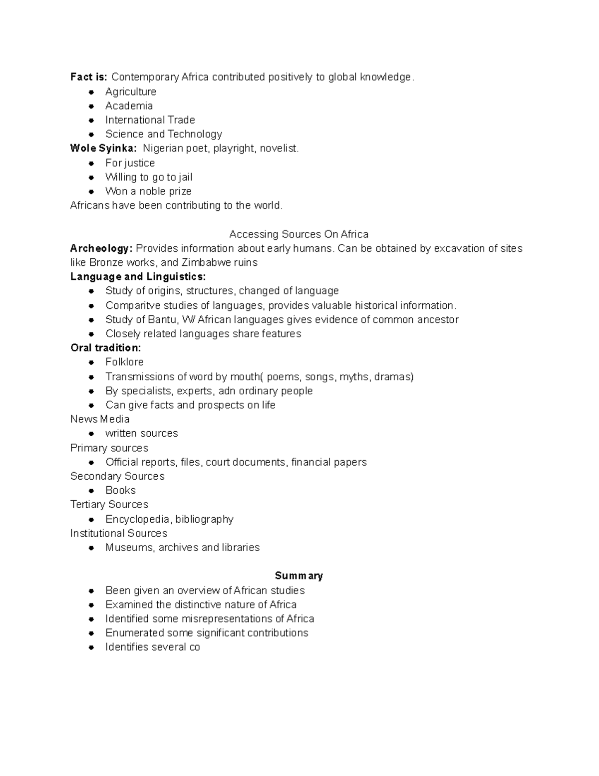 African Studies Lecture Notes 2 - Fact is: Contemporary Africa ...