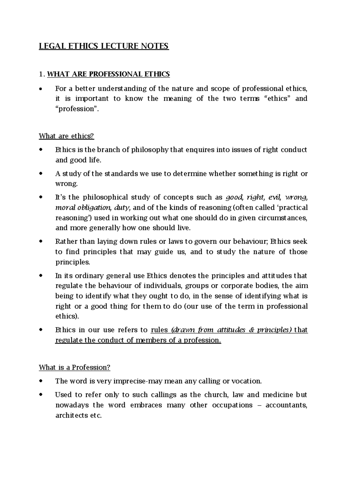1 & 2 Ethics & THE Legal Profession - LEGAL ETHICS LECTURE NOTES 1 ...