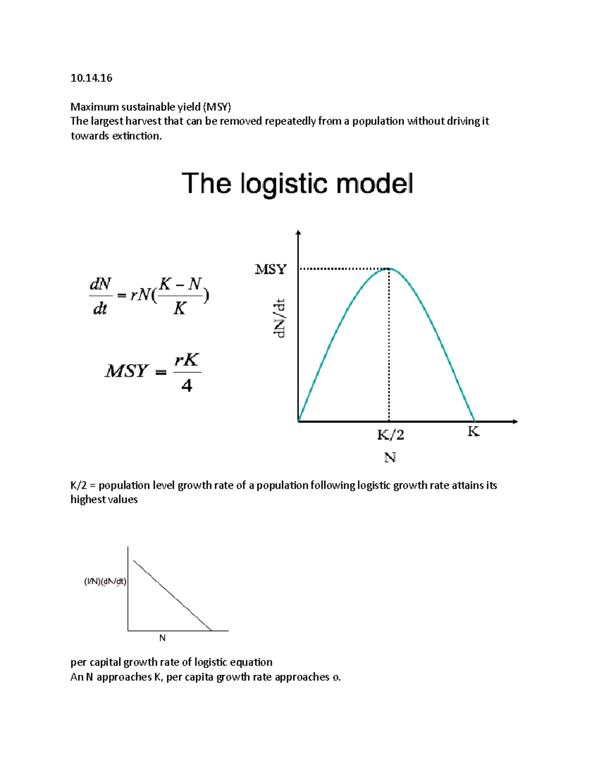 101416 Notes - Professor: Dr. Lin Jiang - 10. Maximum sustainable yield ...