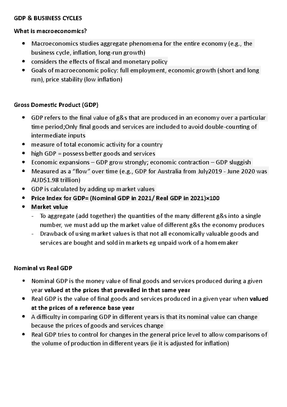 Intro TO Macroeconomics - GDP & BUSINESS CYCLES What is macroeconomics ...