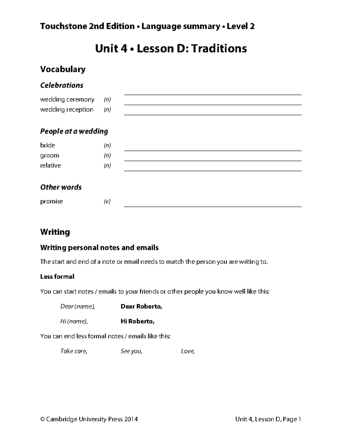 TS2e L2 U4 LD Langsum - ingles - Touchstone 2nd Edition • Language summary • Level 2 Unit 4 ...