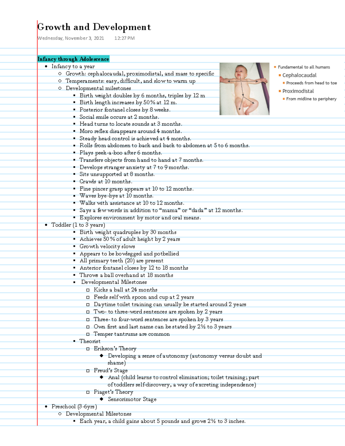 RN Pediatric G D Resp EENT notes - Infancy through Adolescence Infancy ...