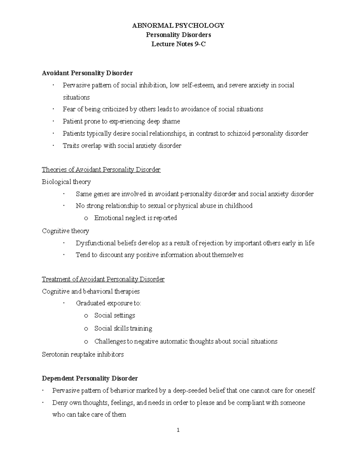 Abnormal Psych-Personality Disorders-Lecture 9C - ABNORMAL PSYCHOLOGY ...