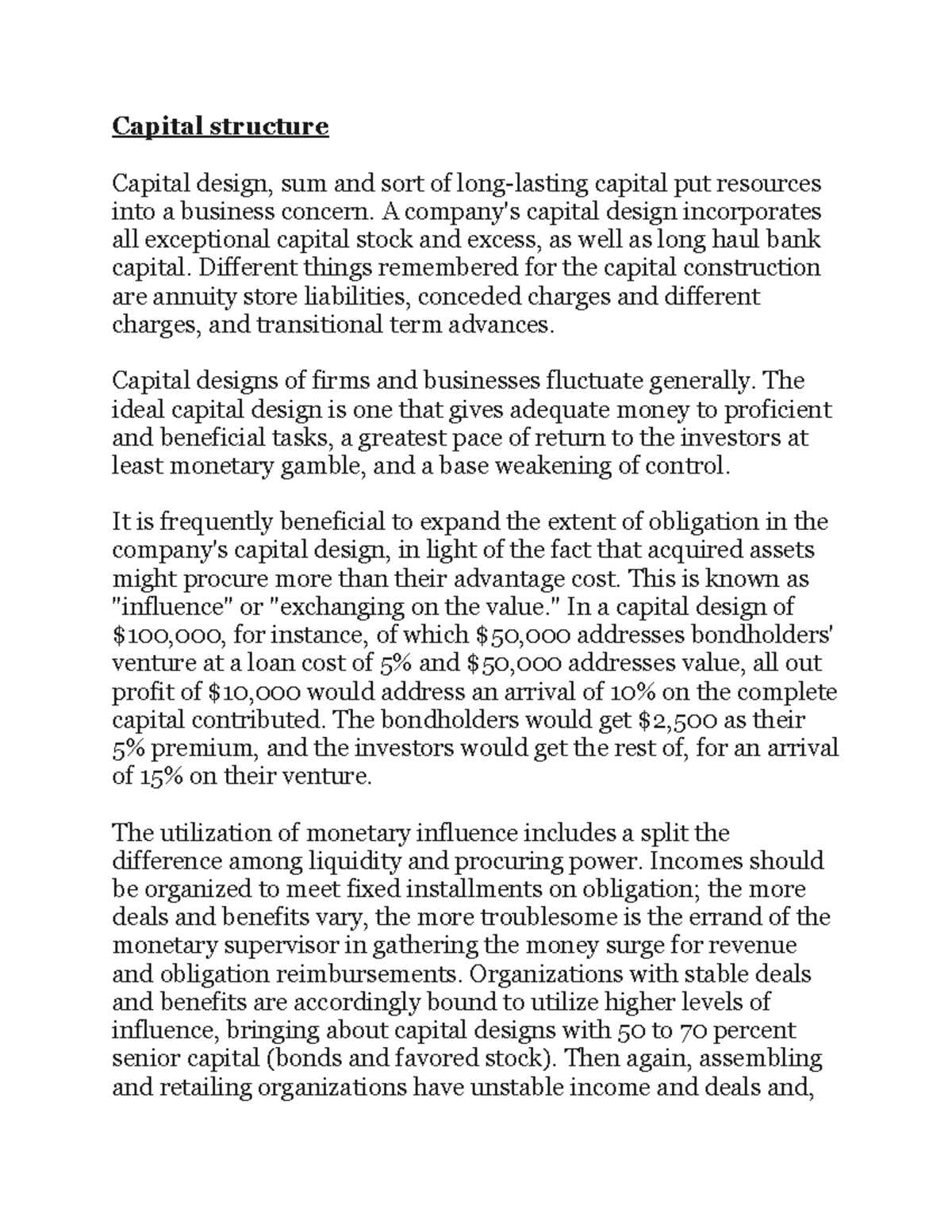 Capital structure - Capital structure Capital design, sum and sort of ...