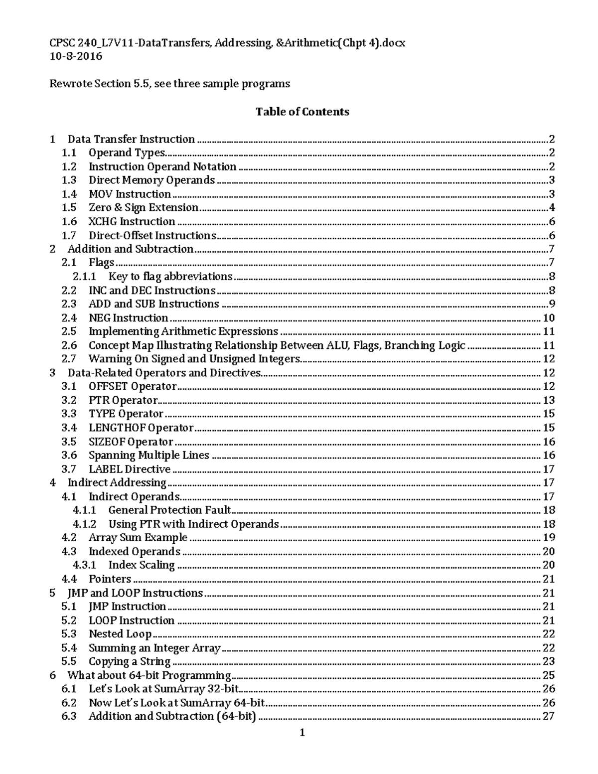 Cpsc 240 L7v11 Data Transfers Addressing Arithmeticchpt 4 Docx 10 8 2016 Rewrote Section 5