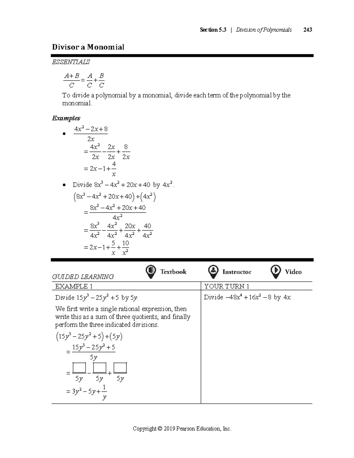 My Math Guide 5 Practice Materials Divisor A Monomial Essentials A B A B C C C To Divide
