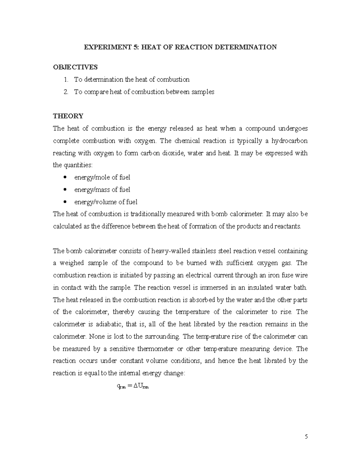 Experiment 5 HEAT OF Reaction Determination 1 (1) - EXPERIMENT 5: HEAT ...