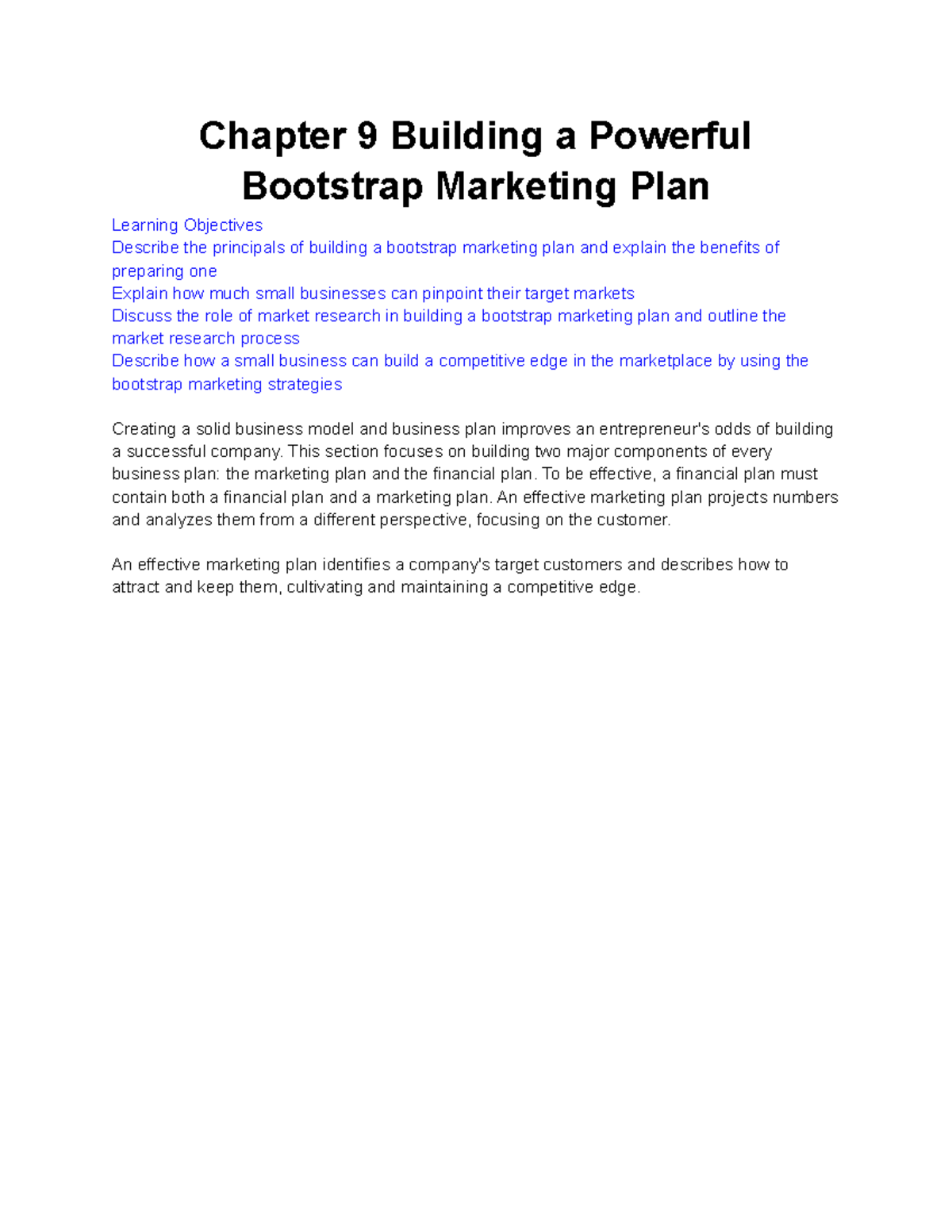 Mana 3325 Reading Chapter 9 Building a Powerful Bootstrap Marketing Plan - Chapter 9 Building a ...