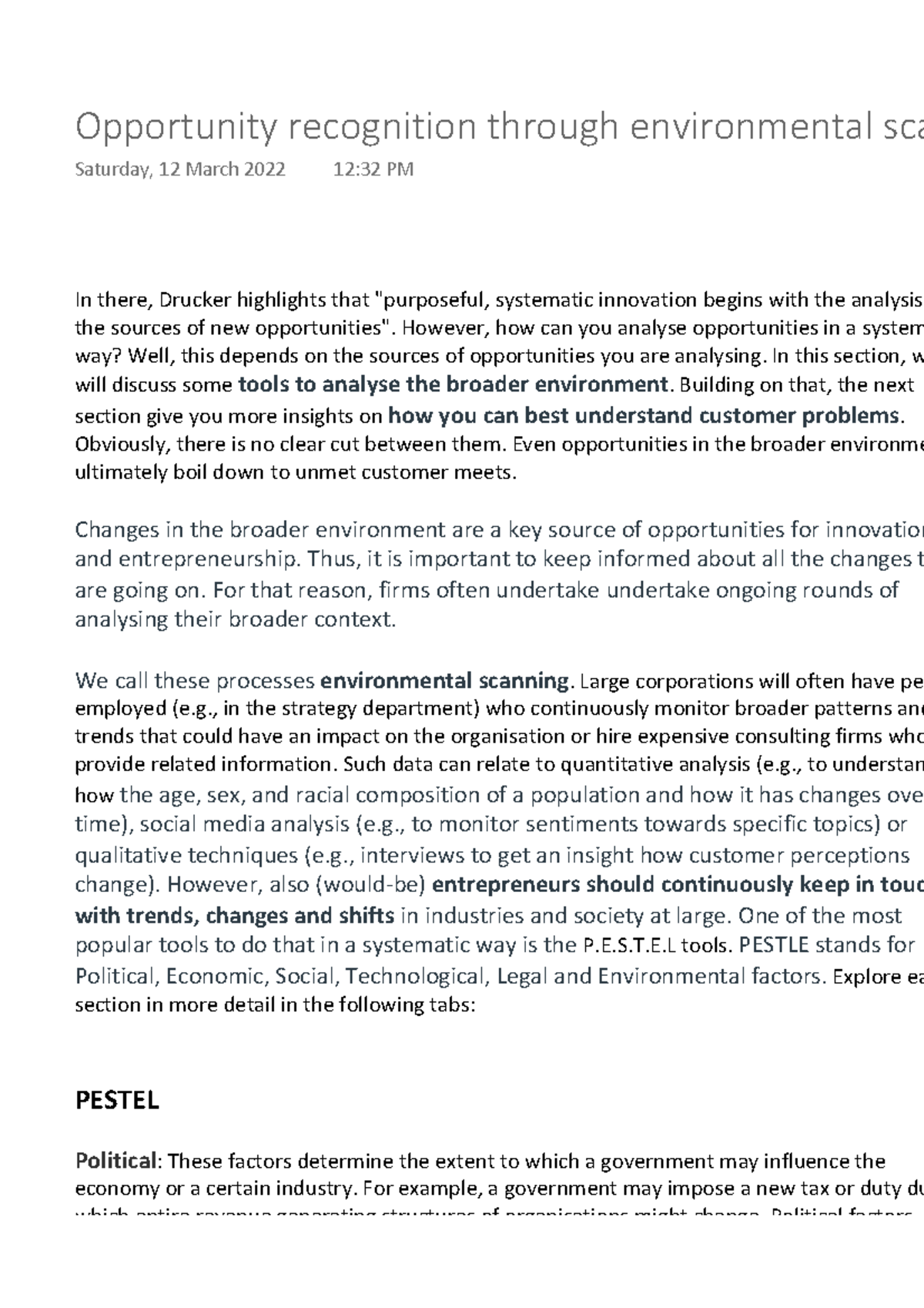 Opportunity recognition through environmental scanning - In there ...