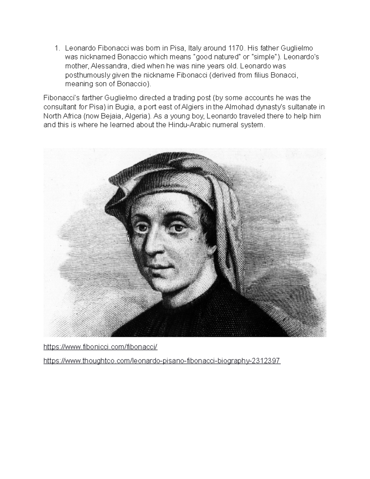 MATH - FIBONACCI - 1. Leonardo Fibonacci was born in Pisa, Italy around ...