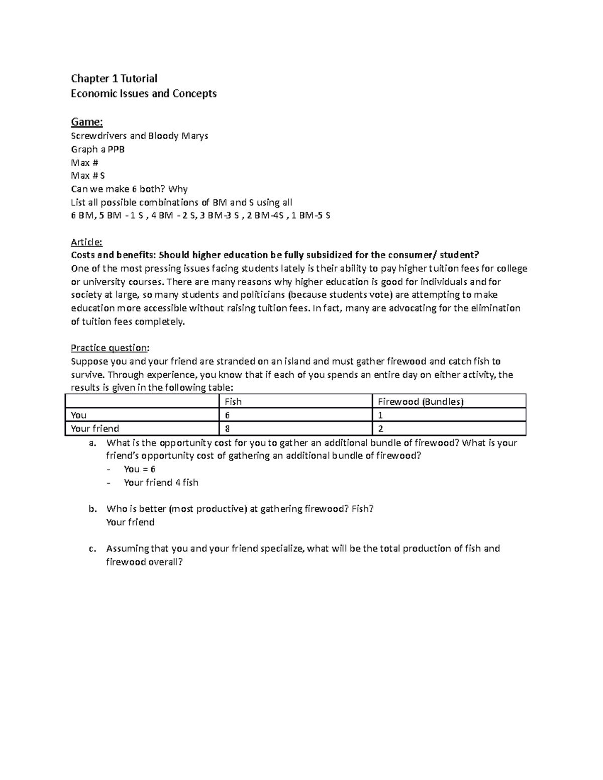 1101 Chapter 1 tutorial - Chapter 1 Tutorial Economic Issues and ...