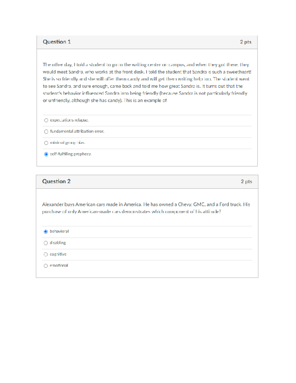 Social Psychology Quiz 10 - SOP 4004 - Studocu
