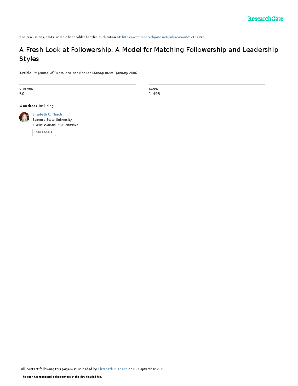 A Fresh Look at Followership A Model for Matching - See discussions ...