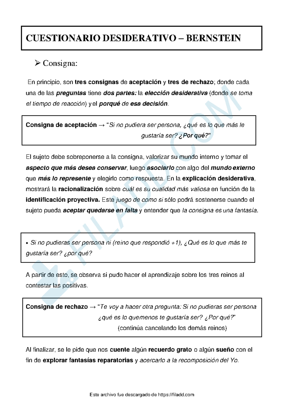 Cuestionario Desiderativo - Bernstein - CUESTIONARIO DESIDERATIVO ...