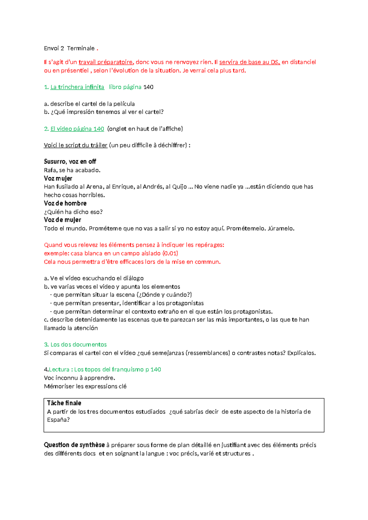 Los topos consignes et sujet - Envoi 2 Terminale. Il s’agit d’un travail préparatoire, donc vous ...