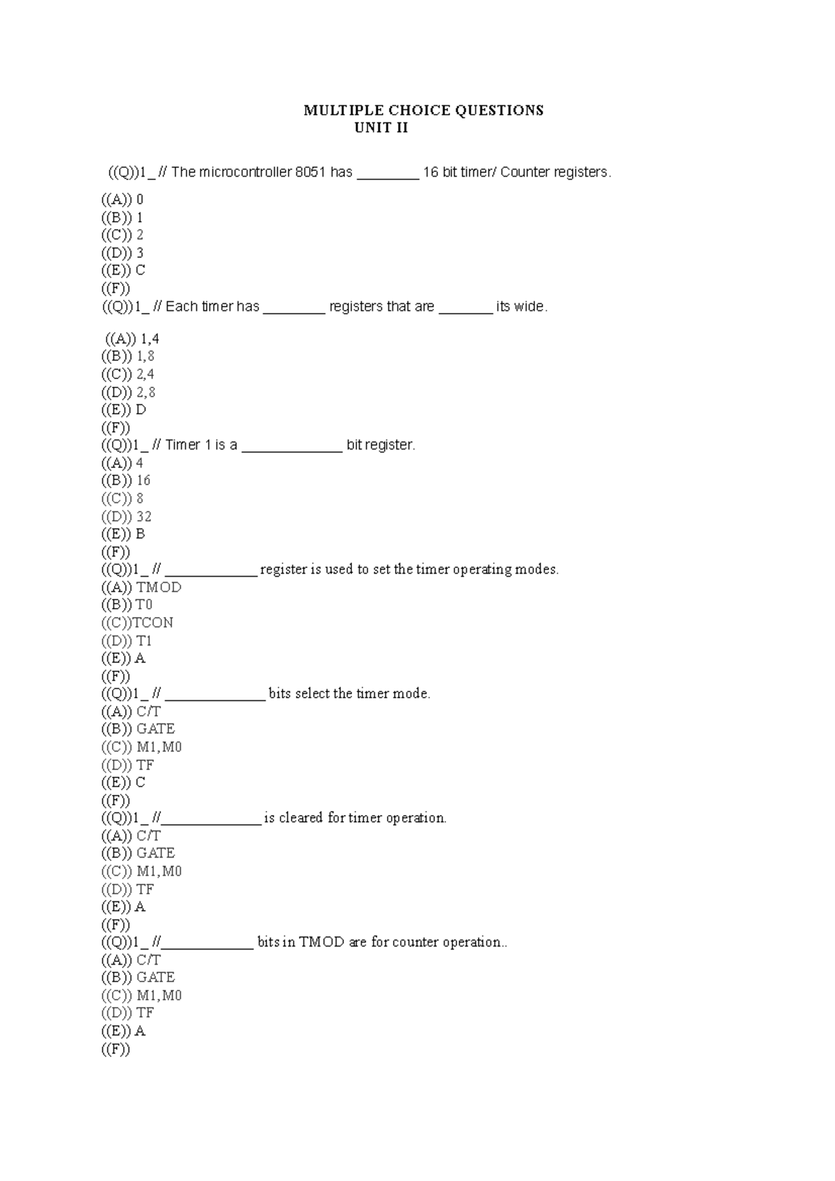 Electronics and Electrical Engineering Unit 2, Multiple Choice ...