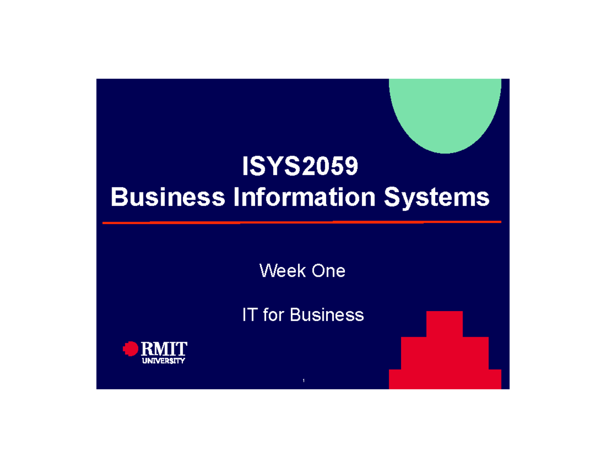BIS WEEK 1 - 5 LECTURE SLIDES - 1 1 ISYS Business Information Systems ...