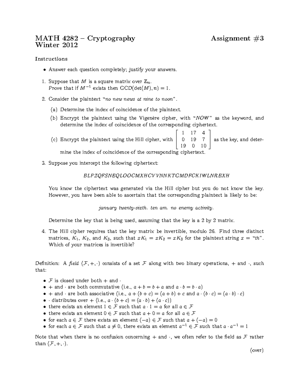 Assn3 - Assignments - MATH 4282 – Cryptography Assignment Winter 2012 ...