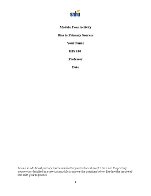 Module Four Activity Narratives Template - HIS 100 Module Four Activity ...