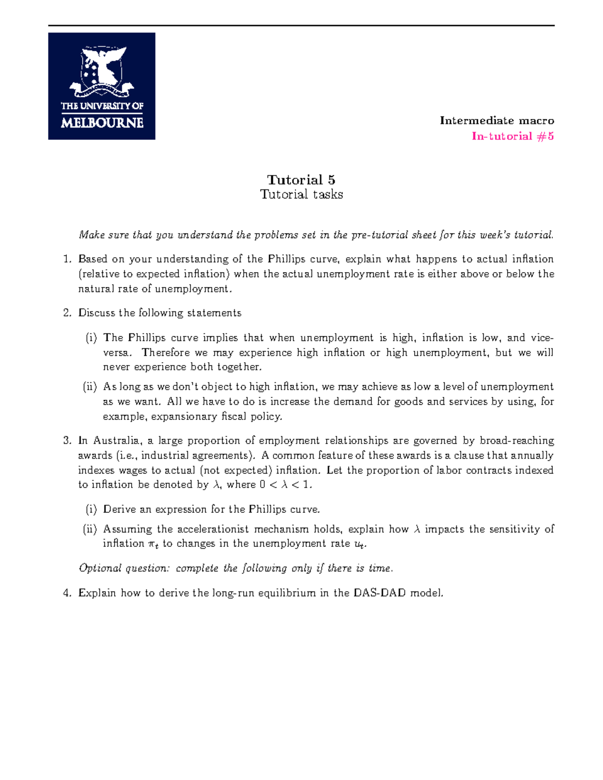 Tutorial 5 with Solutions - Intermediate macro In-tutorial # Tutorial 5 Tutorial tasks Make sure ...