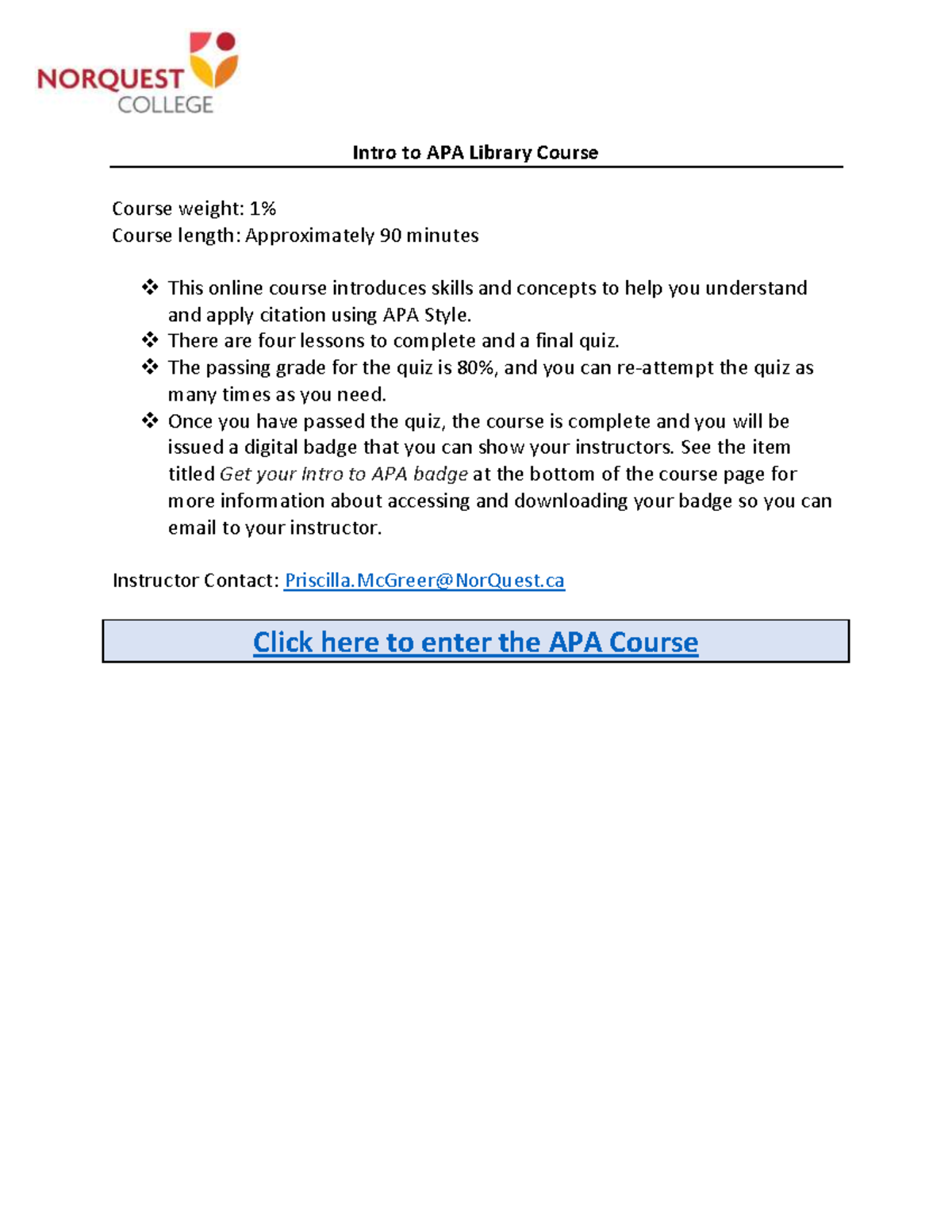 Intro to APA Assignment - Intro to APA Library Course Course weight: 1% ...