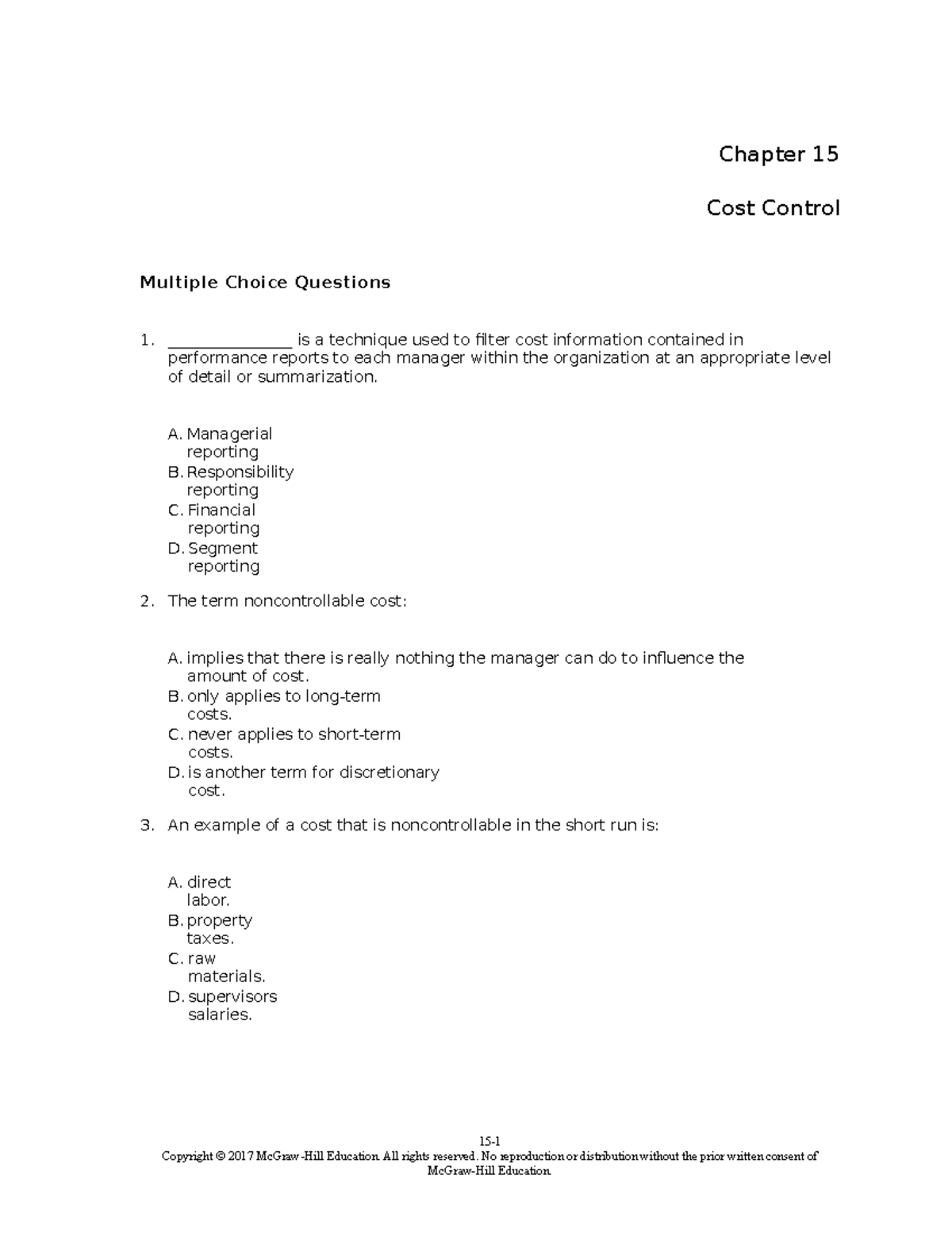 TBChap 015 - Chapter 15 Cost Control Multiple Choice Questions ...