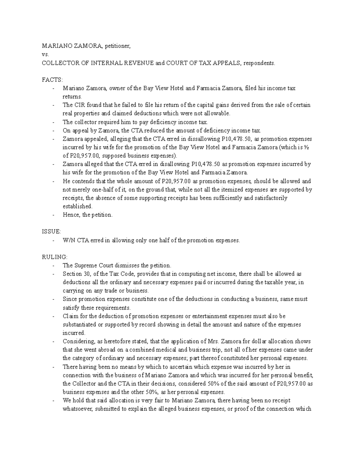 2. Zamora v. Collector of Internal Revenue - MARIANO ZAMORA, petitioner ...